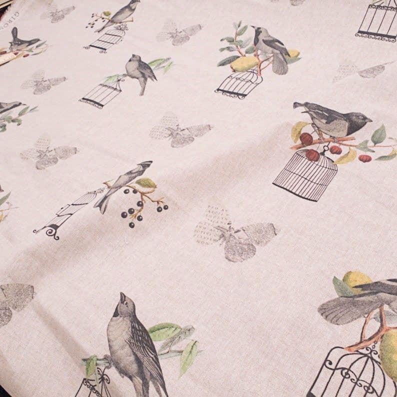 Birds Zen Freedom - Curtains Soft Furnishings Cotton Fabric - Natural