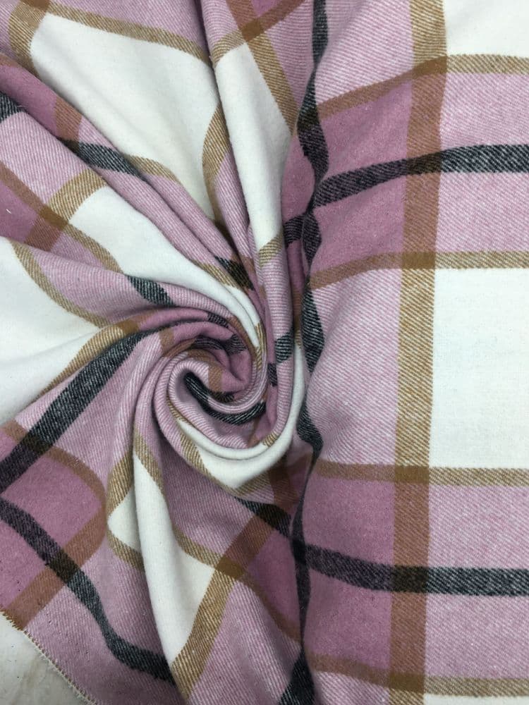 Check - Blush Pink Cream Tan Polyester Dressmaking Fabric