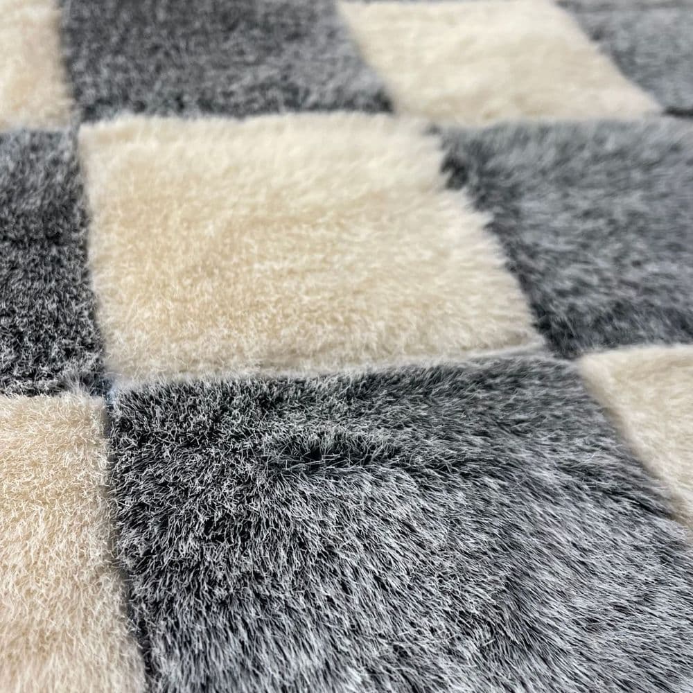 Cream and Grey Checker Board Faux Fur
