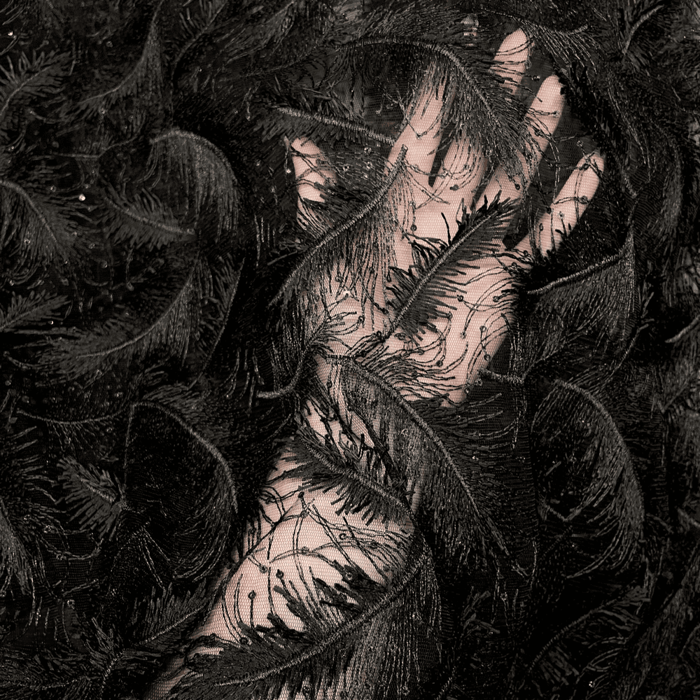 Erica Black Lace Polyester Feathers with Sequins