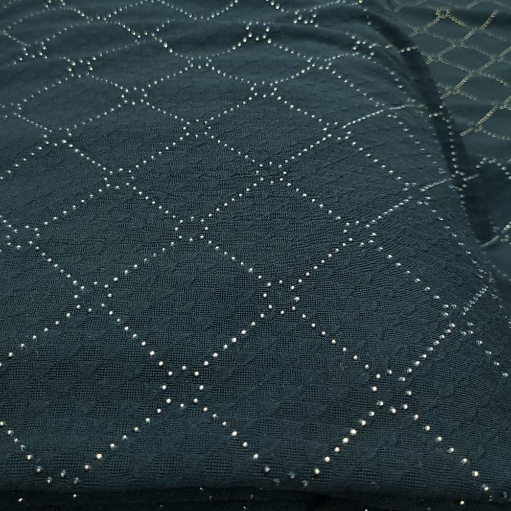 Jersey Polyester Dress Fabric - Black with Gold Diamonds