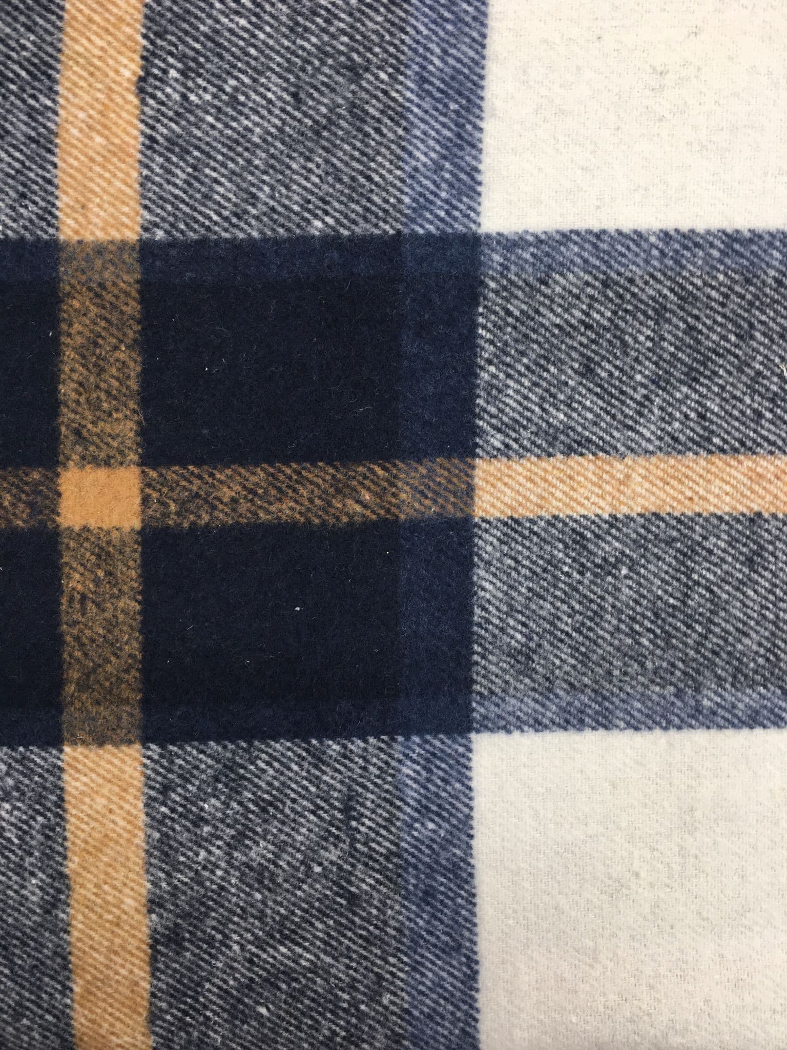 Navy Blue Cream Tan Polyester Check Dressmaking Fabric