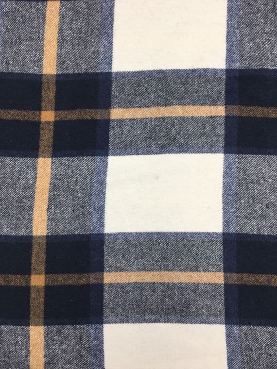 Navy Blue Cream Tan Polyester Check Dressmaking Fabric