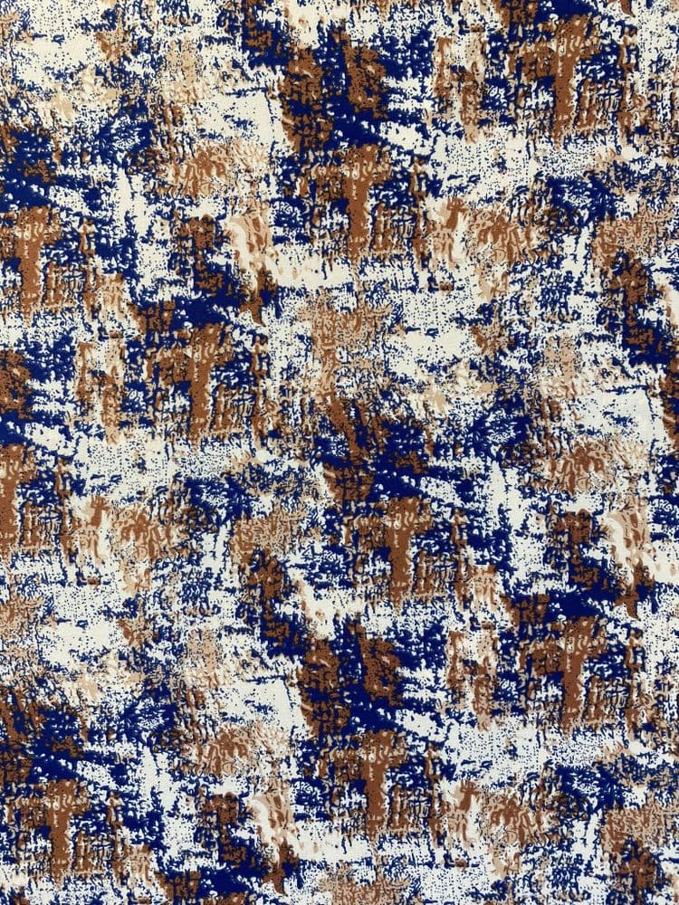 Polyester Dress Fabric - Cobalt Blue and Beige Abstract Plaster