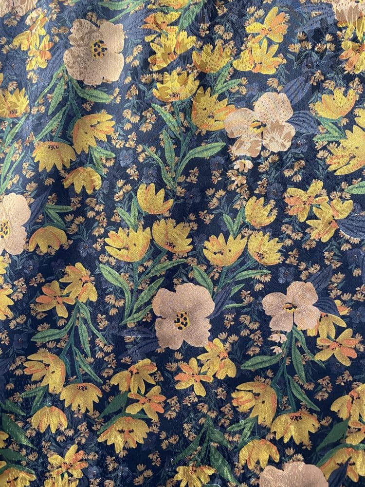 Polyester Dress Fabric - East Bronze Flowers on Black