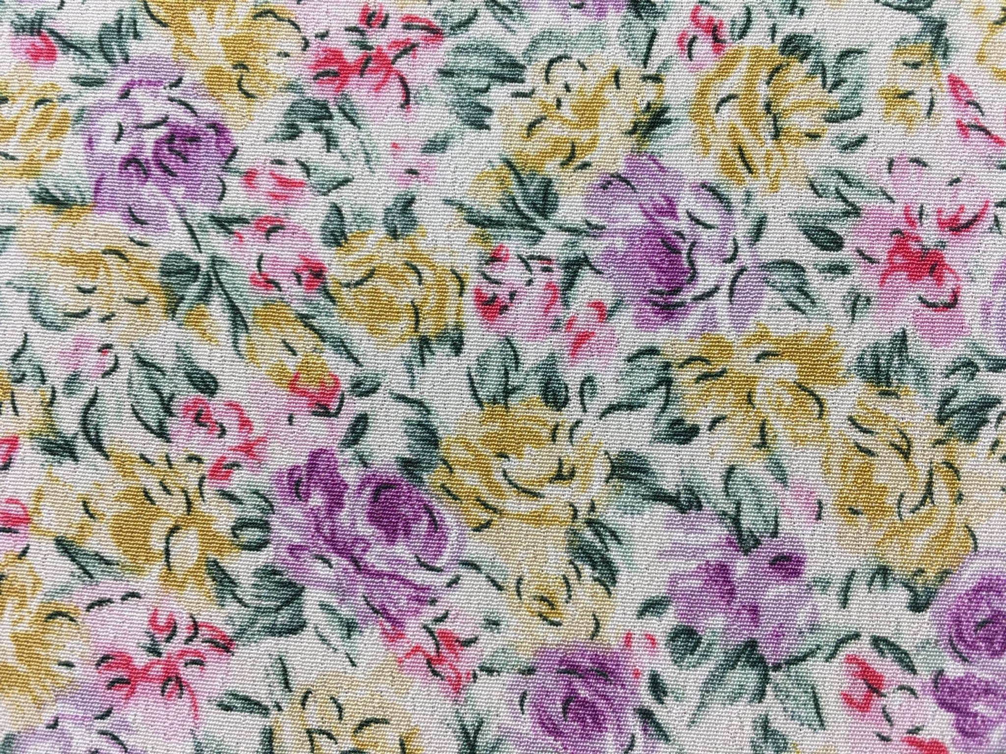 Polyester Dress Fabric - Roses in Yellow Pink and Purple