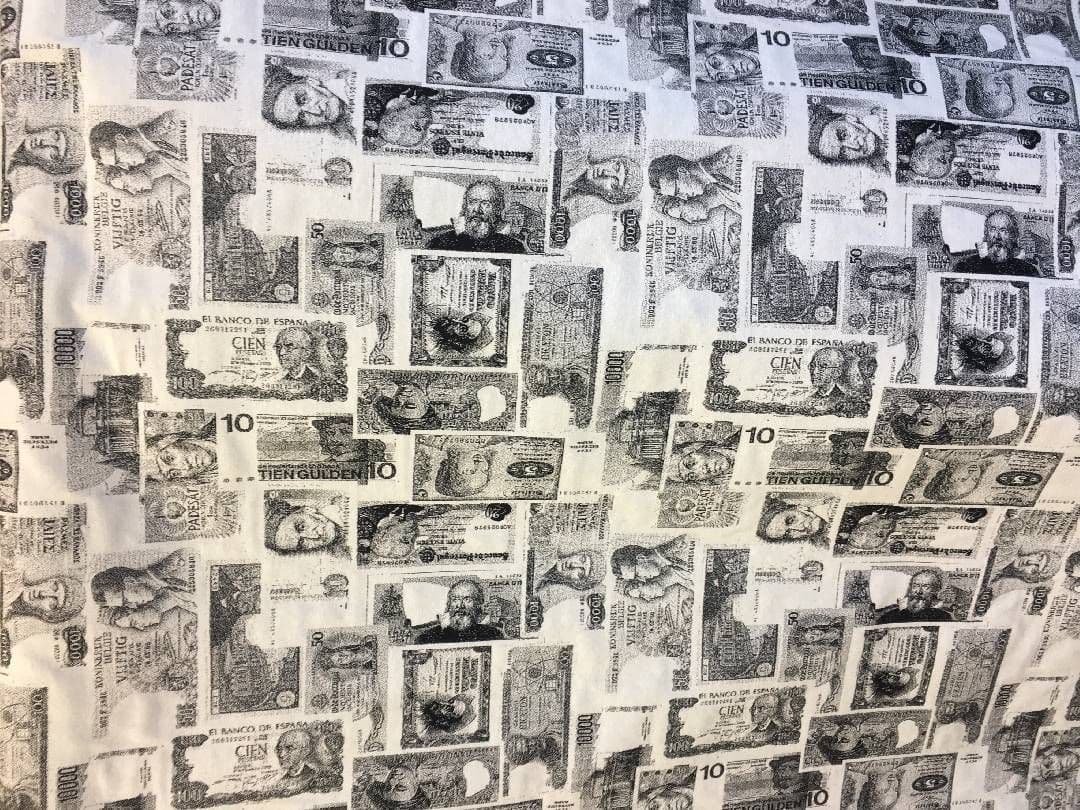 Tapestry Fabric - Curtains Upholstery Cotton Mix - Banknote Bills Black ...