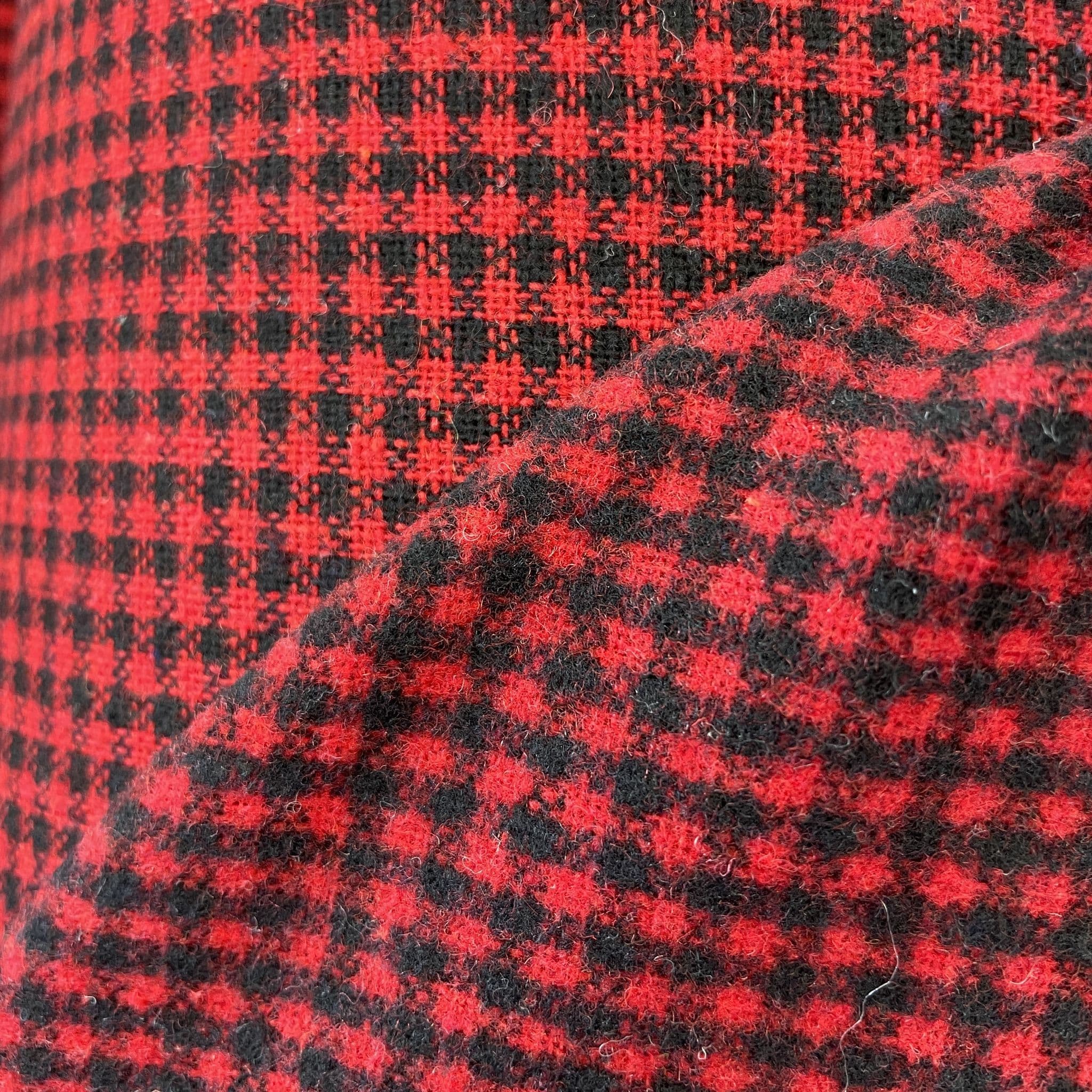 Traditional Welsh Fabric Black and Red Houndstooth Polymix Brushed Wool ...