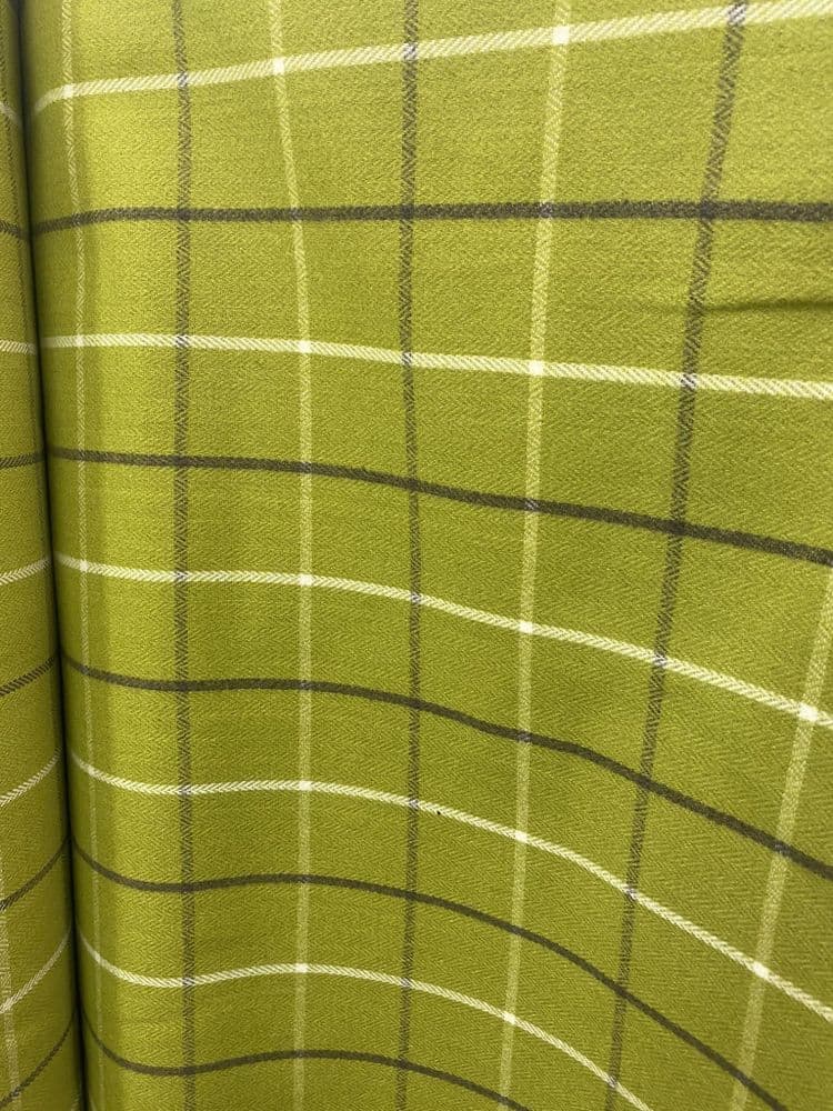Upholstery Polyester Mix Fabric - Neutral Check on Vibrant Green