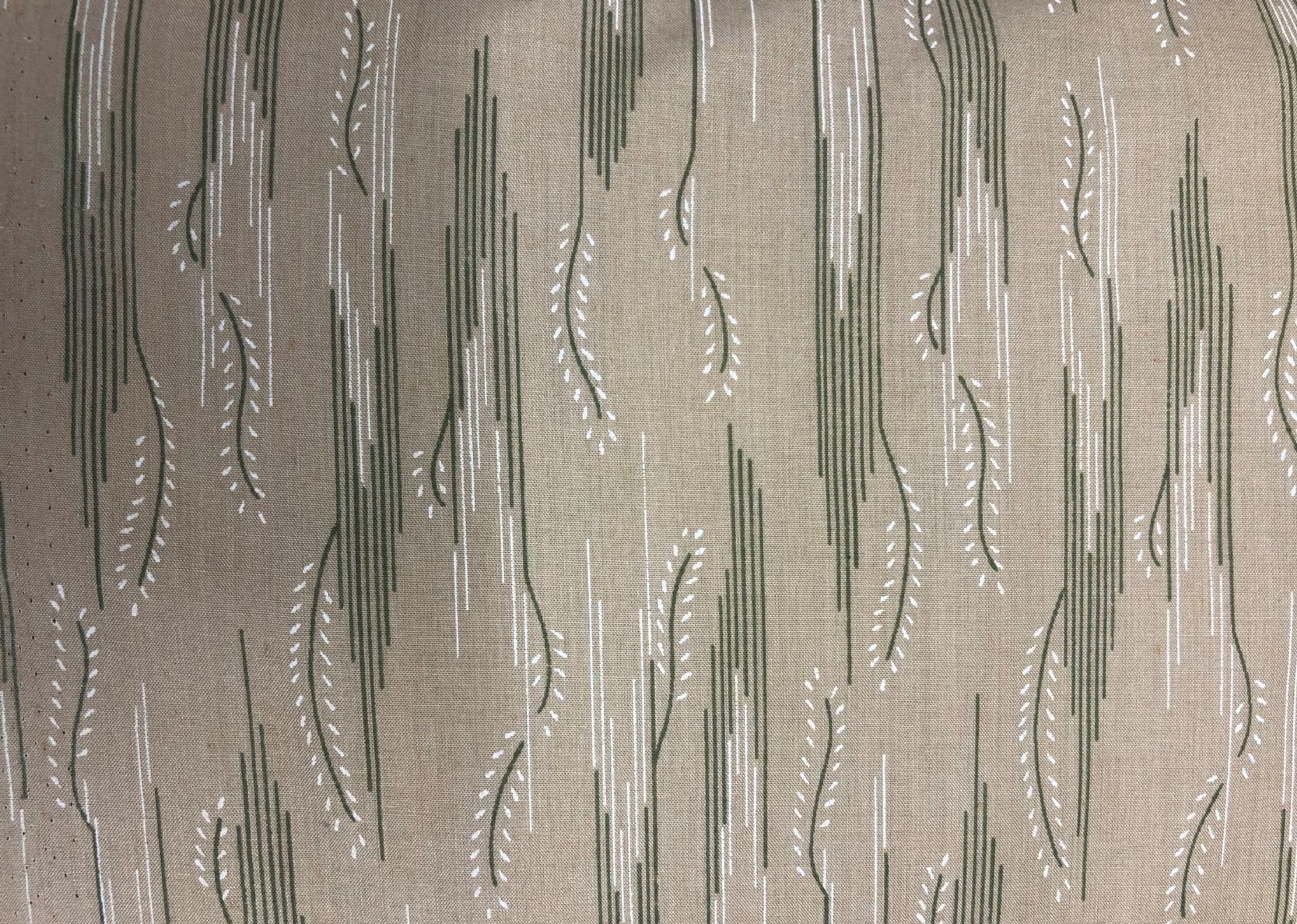 VINTAGE COTTON Khaki Linear Foliage on Beige