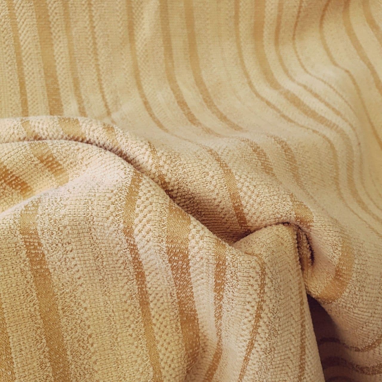 Vintage Retro Upholstery Fabric - Beige Ribbed Stripes