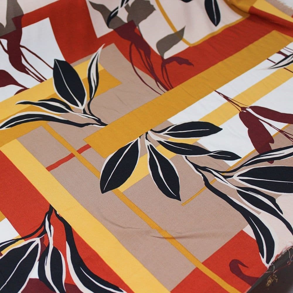 Viscose Dress Fabric - Large Print Floral Geometric in Browns