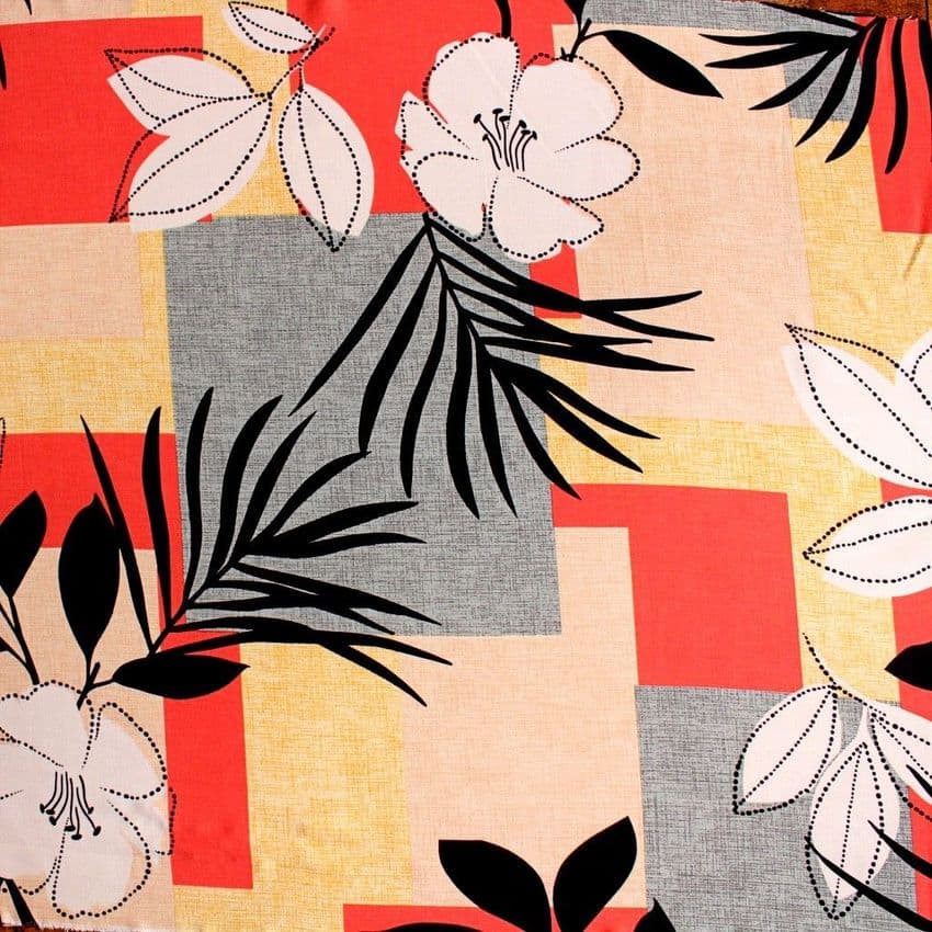 Viscose Dress Fabric - Large Print Flowers on Geometric