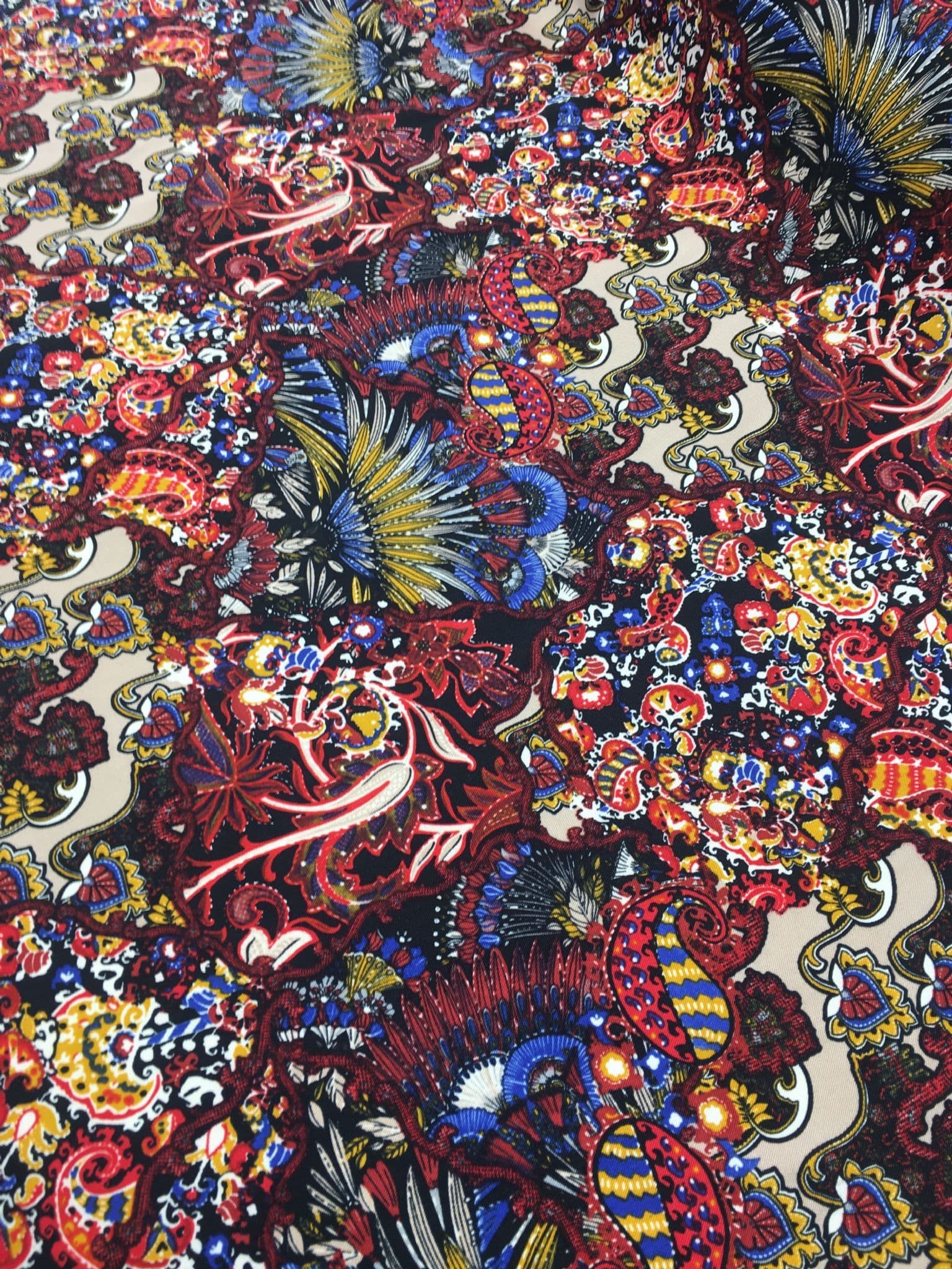 Viscose Dress Fabric - Primary Colours Bold Paisley on Black