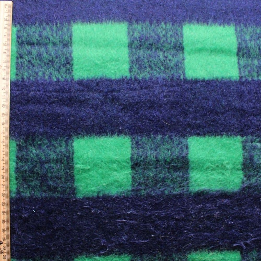 Wool Mix Dress Fabric - Blue & Green Buffalo Check