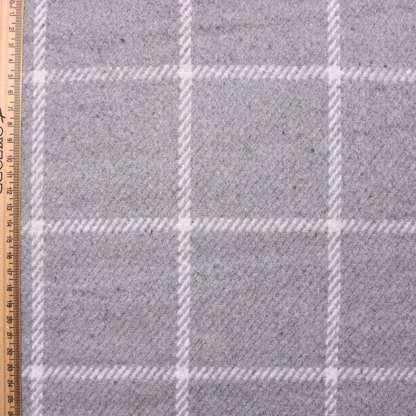 Wool Mix Dress Fabric - Grey White Graph Check