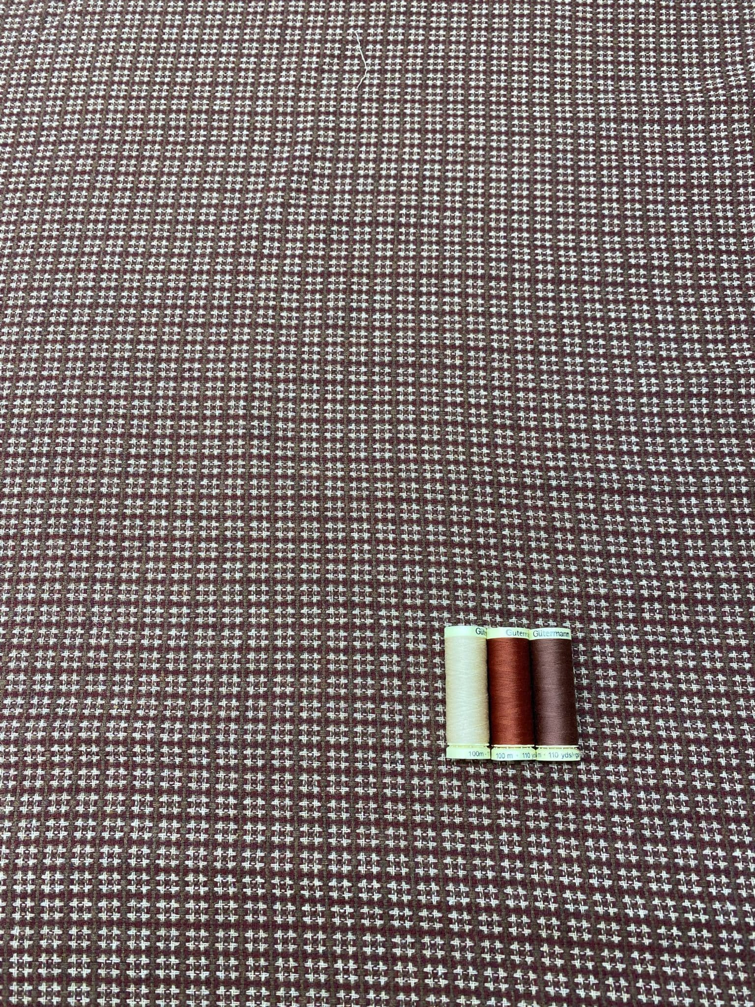 Wool Mix Fabric - Brown Checks on Cream