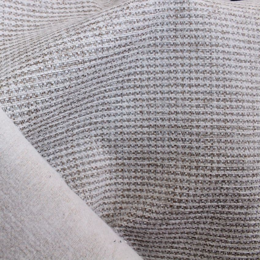 Woven Polyester & Cotton Mix Upholstery Fabric - Natural with Brown