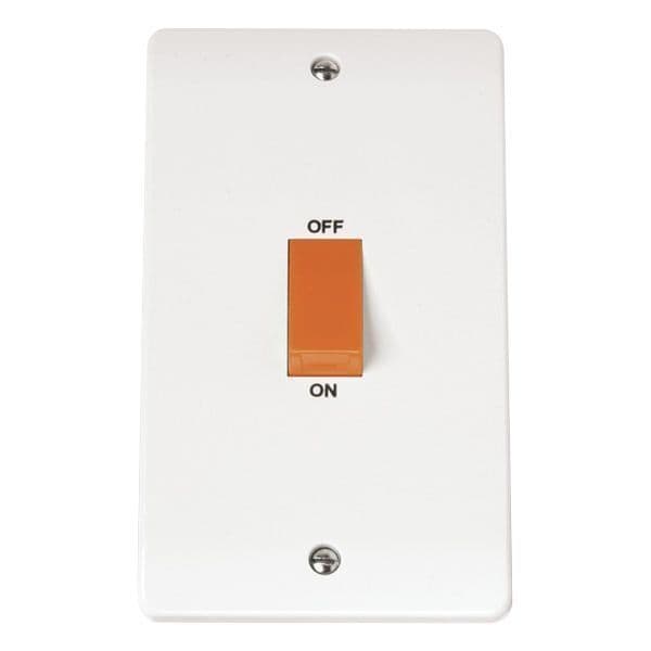 Scolmore Click Polar White Mode 2 Gang 45A 2 Pole Vertical Plate Switch