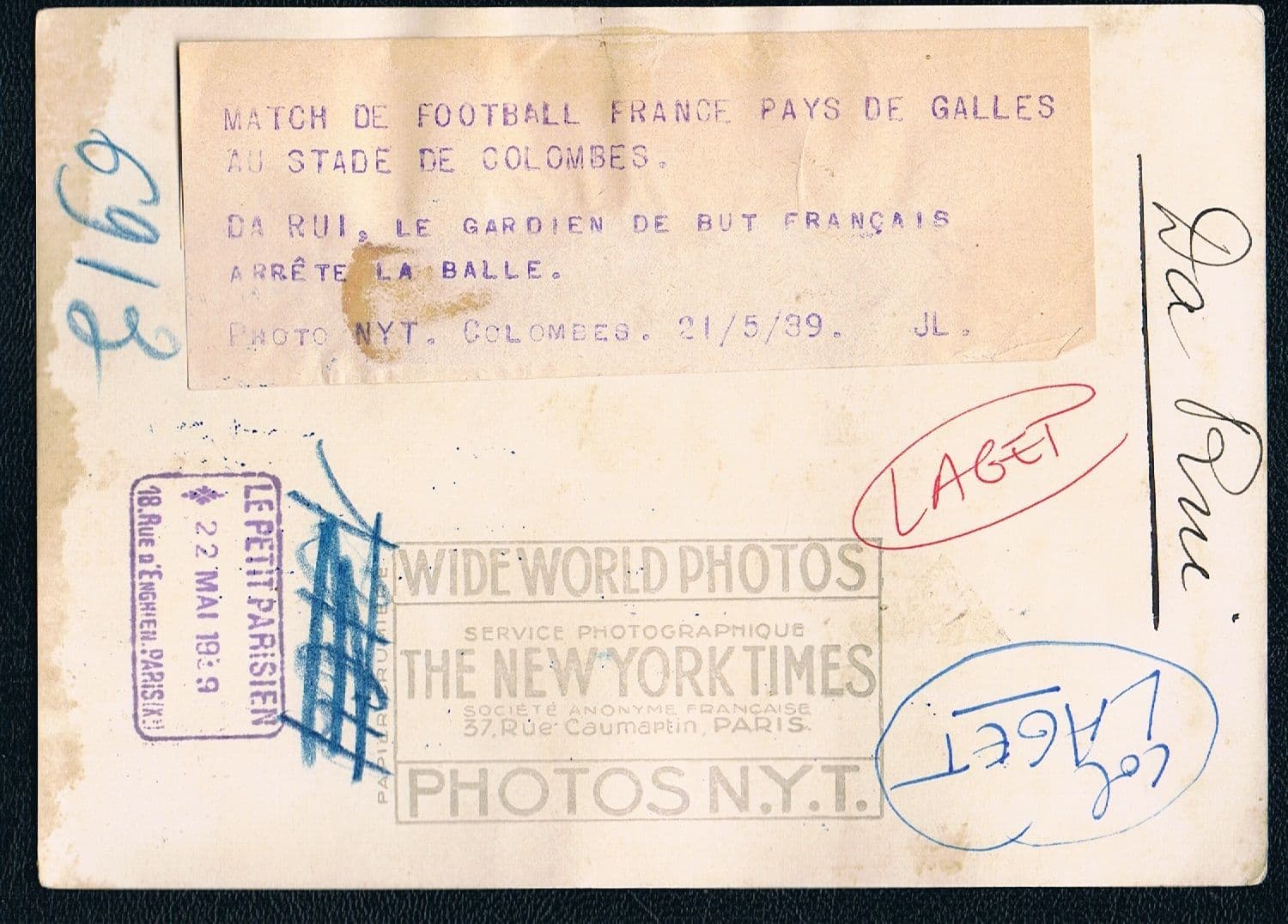 0 1939 Diagne v Jack Warner Wales goalscorer Darui French goalie 20 May ...