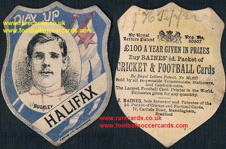 1886 Halifax RLFC rare rugby card inset Edmund Buckley Baines Litho ...
