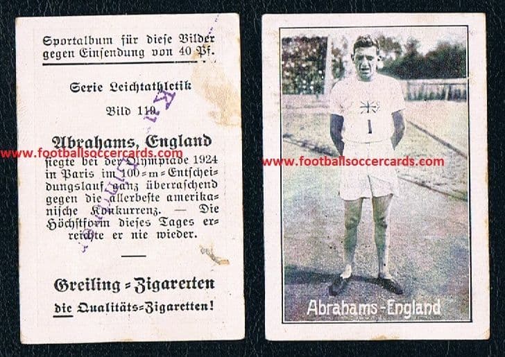 1920 s Harold Abrahams Greiling card HOF track & field legend Chariots ...