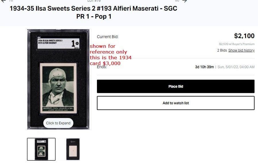 1928 -30 Alfieri Maserati ROOKIE card from Italy F1 rarity