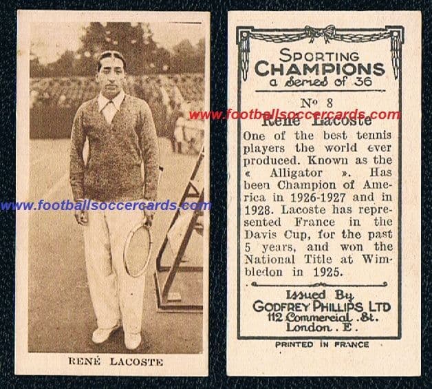 1929 Henri LaCoste tennis Godfrey Phillips Ltd Sporting Champions card