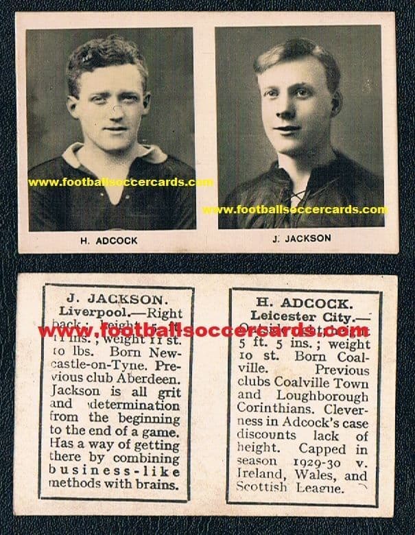 1929 Topical Times UNCUT PAIR Jackson LIVERPOOL Adcock LEICESTER CITY