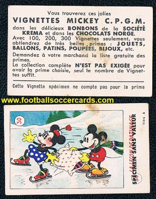 1930 s French Mickey Minnie Mouse card by Societe Krema Walt Disney rarity