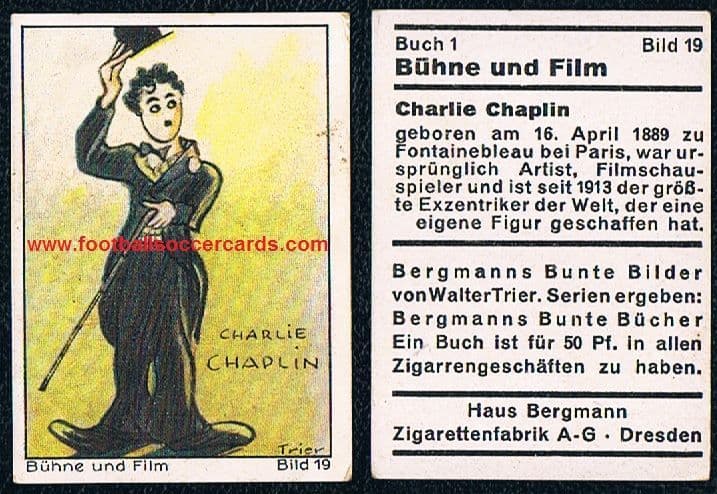 1930s Charlie Chaplin card by Haus Bergmann German tobacco card1930s ...
