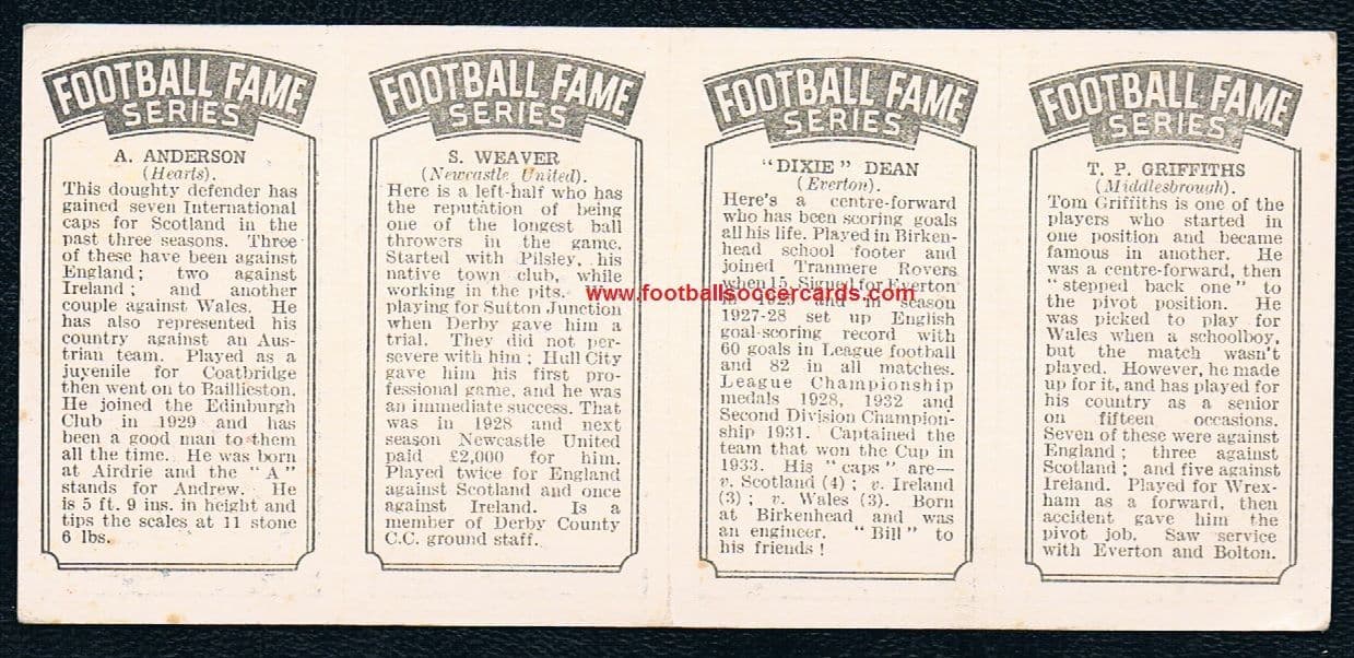 1934 UNCUT Dixie Dean 4-cards strip Champion comic Football Fame