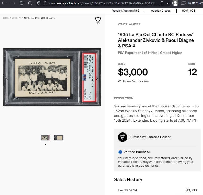 1935 Diagne Zivkovic Kennedy Racing Club Paris La Pie Chi Chante trade ...