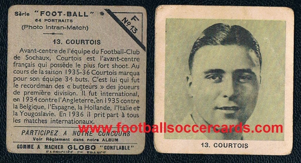 1937 Globo Gum foot-ball card Sochaux s Roger Courtois Golden Boot 1936 ...