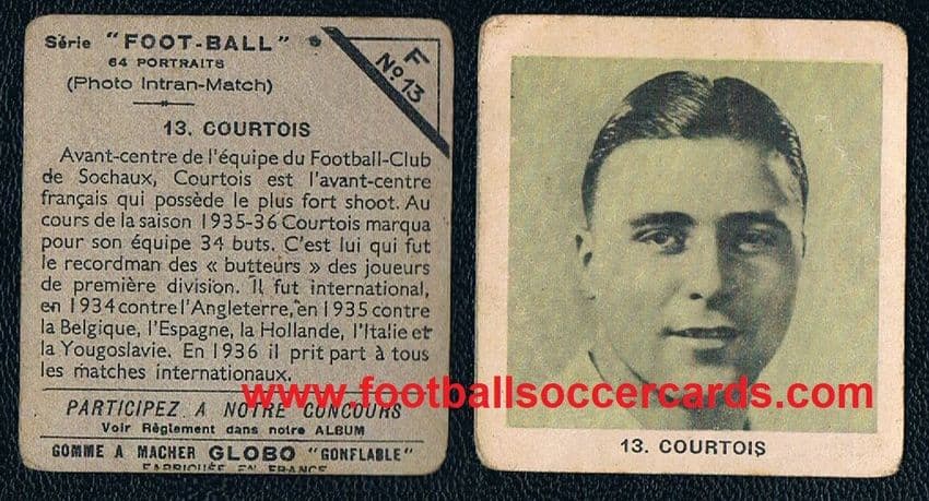 1937 Globo Gum foot-ball card Sochaux s Roger Courtois Golden Boot 1936 ...