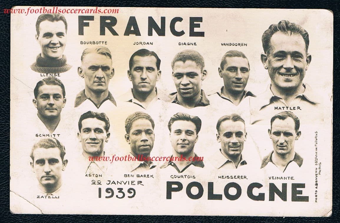 1939 Ben Barek & Raoul Diagne France commemorative card for Poland ...