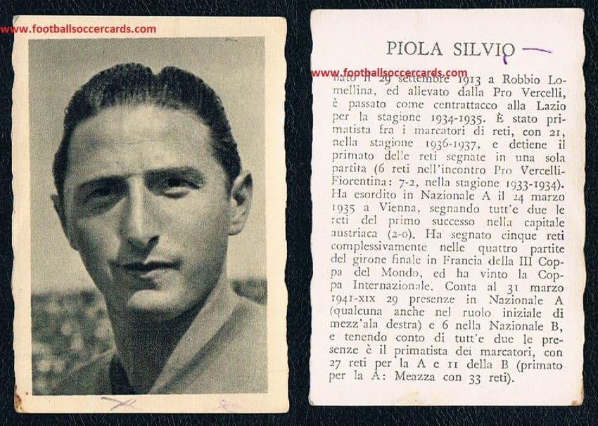1941 Silvio PIOLA World Cup 1938 winner HOF All-Time-Great Gazzetta ...