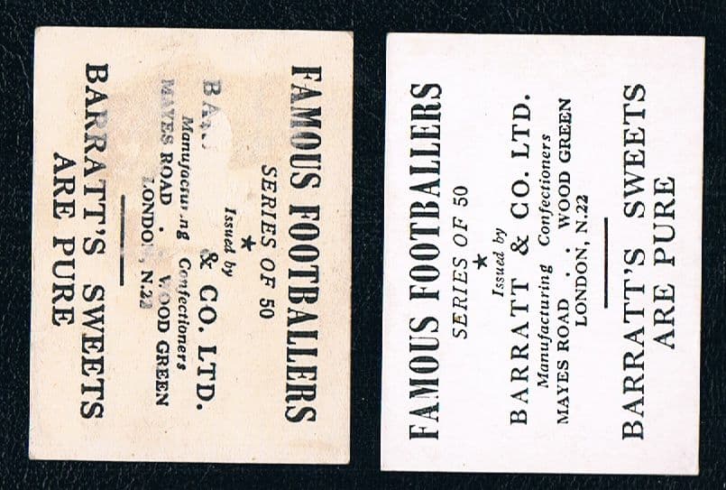 1948 49 Wally Barnes Wales & Arsenal rare pair of varieties Barratt ...