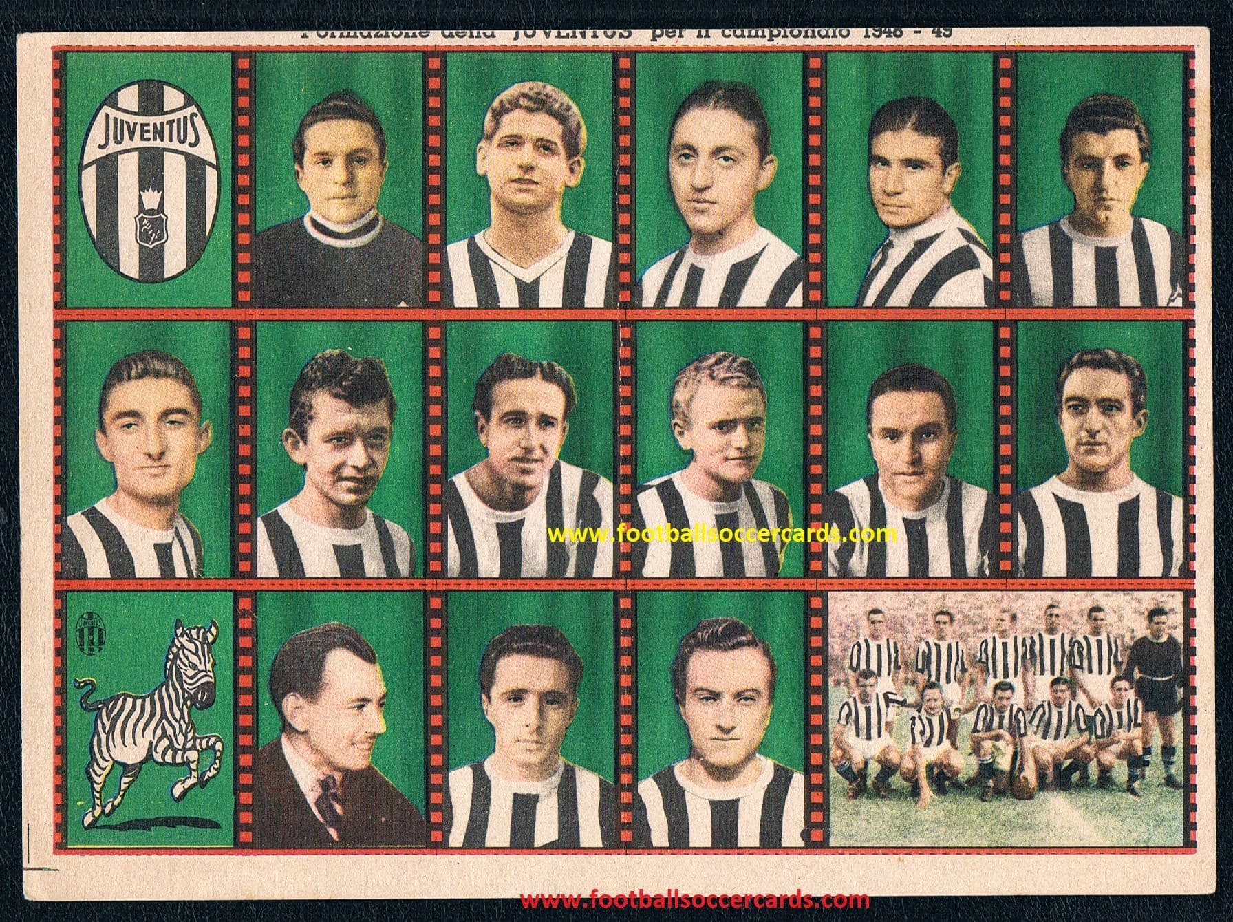 1948 Boniperti rookie card complete uncut Juventus team Nannina Tecnicolor