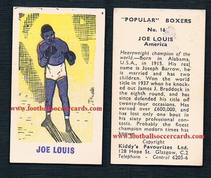1948 Kiddy s Favourites 16 Joe Louis boxer card from Popular Boxers ...