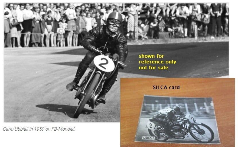 1950 -51 Fangio winning April 1950 Sanremo Grand Prix Silca Italian card
