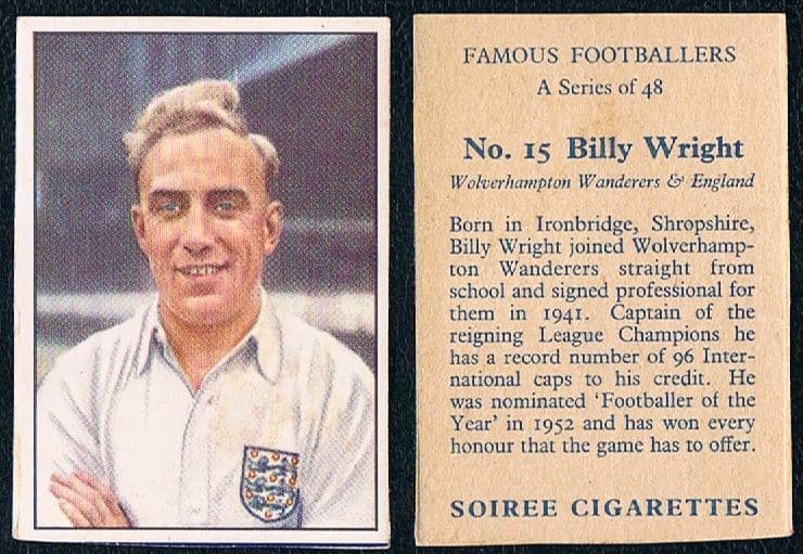 1958 Billy Wright WOLVES England SOIREE CIGARETTS packet issue Famous Footballers 15
