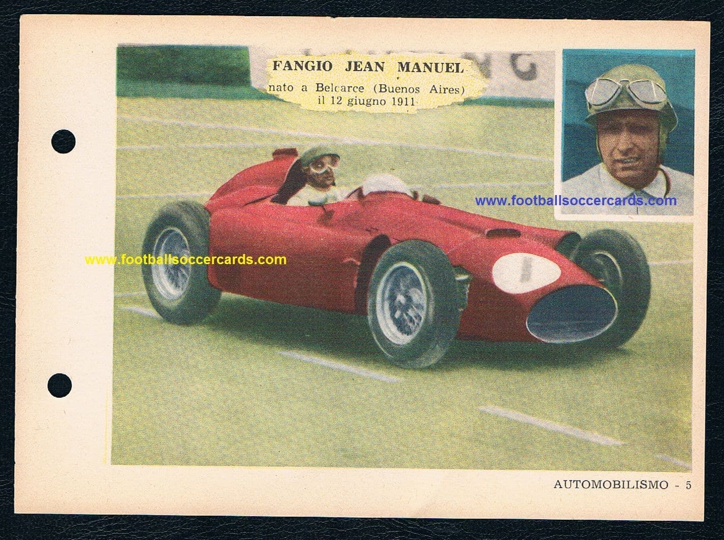 1958 Fangio Italian Sport-Napoli fiche-card issue light fault
