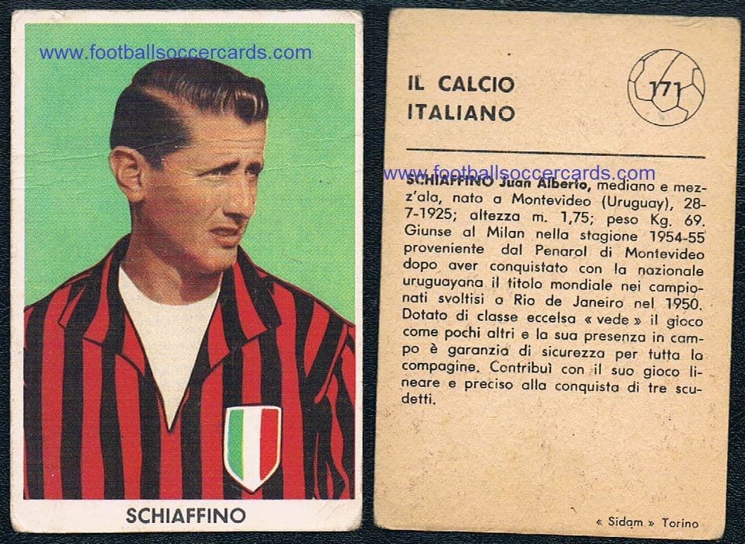 1959 -60 Schiaffino the WC50 legend on a Sidam gum card MILAN faults