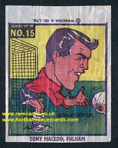 1960 Webcosa Fulham Tony Macedo original wax paper gum insert
