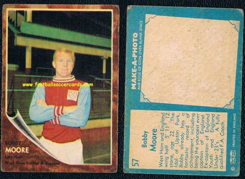 1963 Bobby Moore England captain WHU 57 A&BC Gum card West Ham legend
