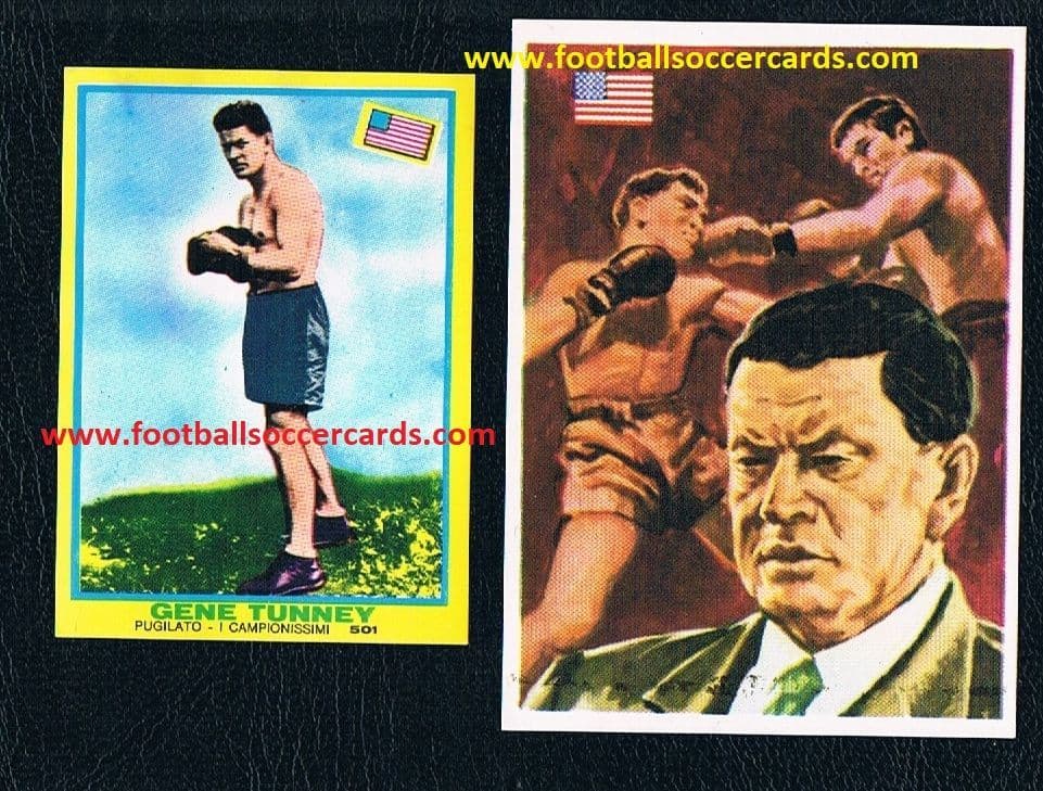 1968 -1979 x2 Gene Tunney cards Mira Italy & Quelcom Spain Boxing legend