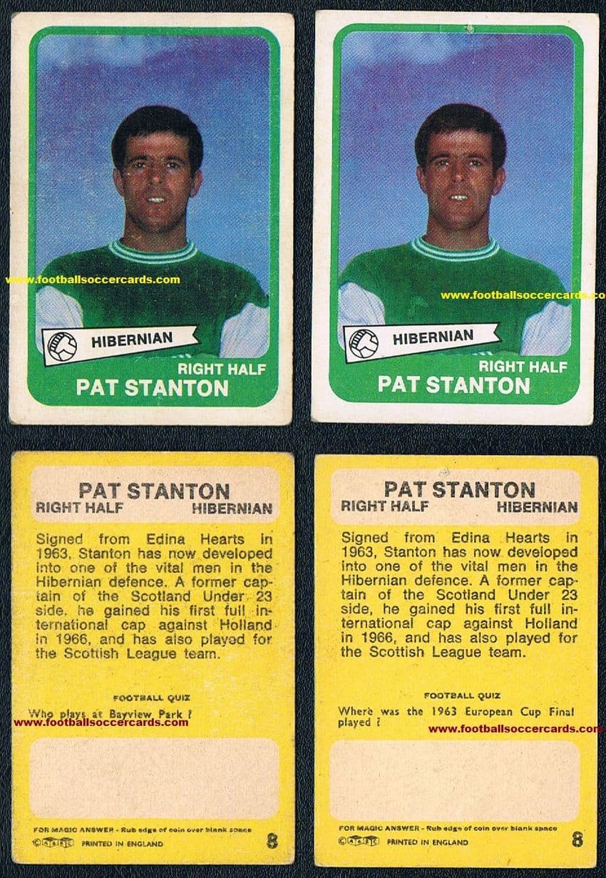 1968 A&BC Pat Stanton 8 HIBS 2 varieties backs differ Celtic