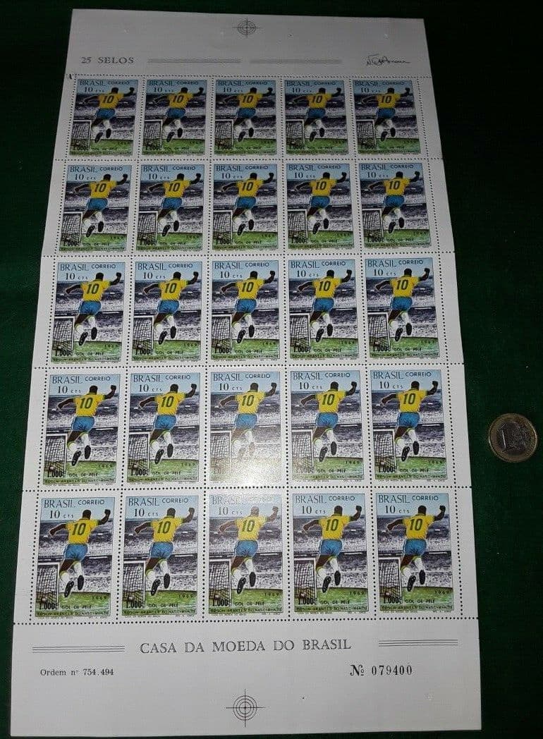 1969 uncut PELE Brazil-only issue commemorative stamps for Pele s ...