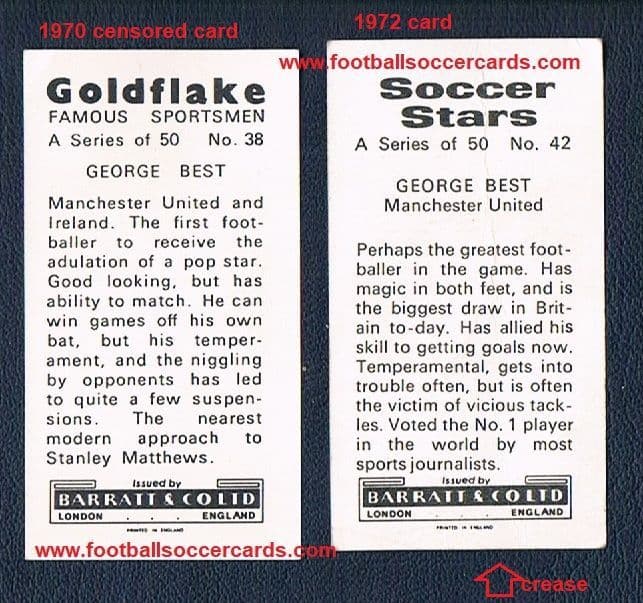 1970 Barratt & Co & 1972 censored card George Best cards 38 & 42 ...
